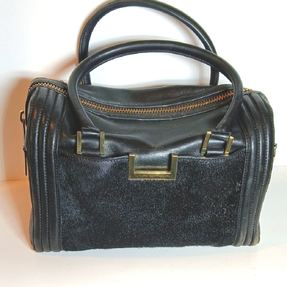 Via Spiga | Bags | Via Spiga Black Leather And Fur Satchel Bag With ...